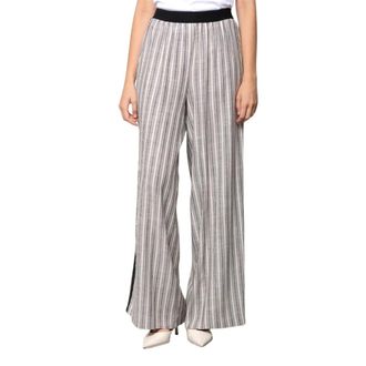 Kaos Gestreifte Viskose- und Leinenhose - - Trousers - Damen - Grau - L