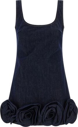 Self Portrait Femme, Robes, Bleu, Taille: 40 FR Indigo Denim 3D Flower Mini Dress