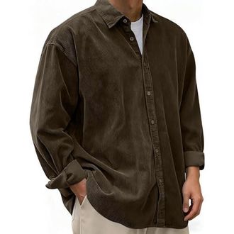 Generic Veste l&eacute;g&egrave;re en velours c&ocirc;tel&eacute; pour homme - Veste boutonn&eacute;e &agrave; manches longues pour le travail d&eacute;contract&eacute; en plein air, marron, XXL