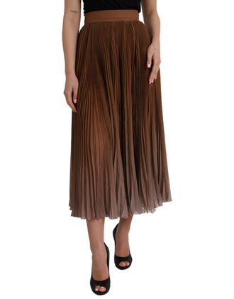 Dolce & Gabbana Womens Brown Polyester Pleated High Waist Midi Skirt