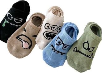 Generico Chaussettes de cheville &agrave; imprim&eacute; Expression, jolies chaussettes &agrave; coupe basse pour femme, 5 paires, Taille Unique