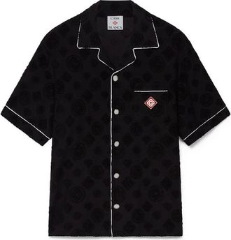 Casablanca Homme, Chemises, Noir, Taille: S Chemise &agrave; Manches Courtes Monogramme en Tissu &Eacute;ponge