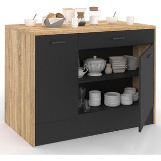 IDMarket Ilot central lio maxi capacit&eacute; de rangement bois et noir