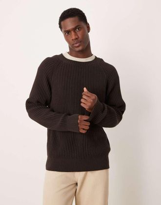 Selected Selected - Gerippter Pullover in Braun mit Raglanärmeln-Brown
