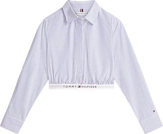 Tommy Hilfiger Femme, Blouses et Chemises, Bleu, Taille: 36 FR Logo Band Cropped Poplin Shirt