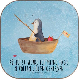 Mr. & Mrs. Panda Tassen Untersetzer Pinguin Angelboot - Geschenk, Optimistisch, Genießen, Boot, esstisch, gläseruntersetzer, Tischuntersetzer, für Gläser, Angeln, Desi