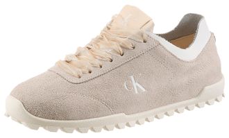 Calvin Klein Sneaker CALVIN KLEIN LOW PROFILE RUN MG SUE DB LACES, Damen, Gr. 37, beige, Textil, Veloursleder, unifarben mit Farbeinsatz, Schuhe Sneaker, Freizeits