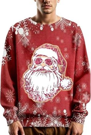 Generico Pull de No&euml;l Homme L&acirc;che Imprim&eacute; No&euml;l Sweatshirts Carnaval pour Hommes Col rond Pull Manches Longues Chaude Confortable Sweatshirts R&eacute;tro M&eacute;di&eacute;val F&ecirc;t