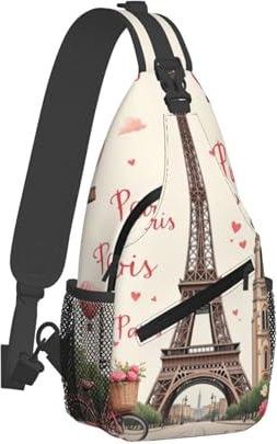 Generic Multifonction Sacoche Homme Bandouliere Tour Eiffel Roses de Paris Sac Bandouli&egrave;re Polyester Sac &agrave; Poitrine pour Randonn&eacute;e Femme Cyclisme