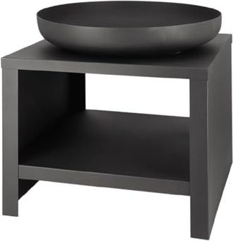 Esschert Design Feuerschale 80cm + Holzfach schwarz