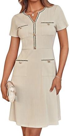 Grace Karin Robe de travail formelle à manches courtes avec col en V et poches pour femme, abricot, XXL