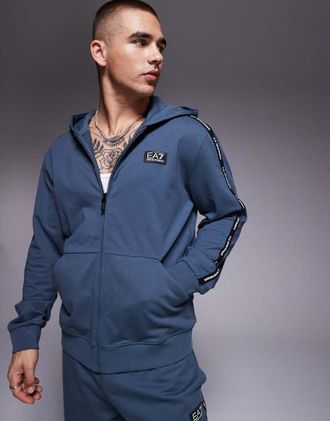 Emporio Armani Armani - EA7 - Kapuzenjacke in Dunkelgrau mit Logoband und Rei&szlig;verschluss, Kombiteil