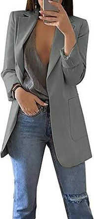 Onsoyours Femme Blazer Élégant Manches Longues Slim Fit OL Bureau Affaires Veste De Costume Devant Ouvert Carreaux Manteau Cardigan Blouson Jacket A Gris XXL