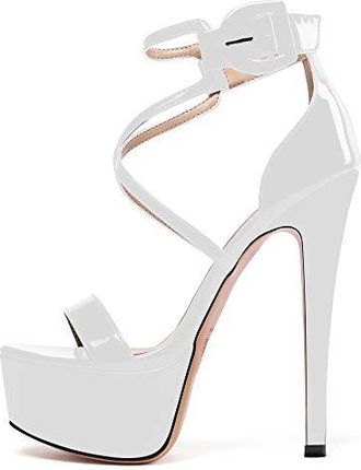 EDEFS Sandales Mode Femme,Sandales Plateforme Femme,Sexy Talon Haut Aiguille Chaussures,Blanc EU39