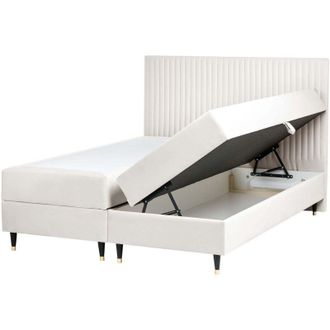 Beliani Boxspringbett mit Stauraum Samtstoff DAME 160 x 200 cm Cremewei&szlig;