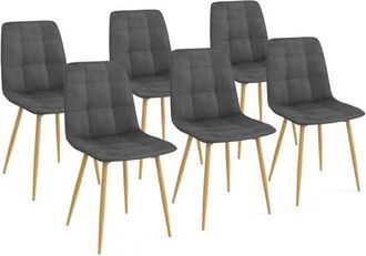 IDMarket Lot de 6 chaises Mila en Velours Gris fonc&eacute; Pied Effet Bois pour Salle &agrave; Manger