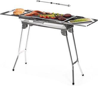 InnovaGoods Innovagoods - Pack Barbecue au Charbon de Bois Pliable en Acier Inoxydable et Briquet &Eacute;lectrique Rechargeable et Flexible