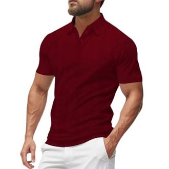 Generic T-shirt d&eacute;t&eacute; d&eacute;contract&eacute; pour homme, couleur unie, manches courtes, revers, Bordeaux, XXL