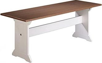 Dmora Bank aus weiß lackierter massiver Kiefer, mit brauner Platte, 110x37x45 cm