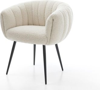 DELIFE Esszimmerstuhl Jada-Flex Teddystoff Beige 4-Fu&szlig; konisch Schwarz Taschenfederkern, Esszimmerst&uuml;hle