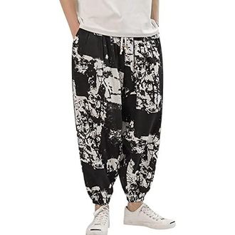 Generic Pantalon sarouel en lin pour homme, pantalon sarouel, pantalon d&eacute;contract&eacute;, grande taille, pantalon de d&eacute;tente imprim&eacute;, pantalon d&eacute;t&eacute; tendance et poly