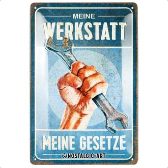 Nostalgic Art Retro Blechschild, 20 x 30 cm, Meine Werkstatt - Meine Gesetze - Geschenk-Idee für Handwerker, aus Metall, Werkstatt-Deko im Vintage Design mit Spruch