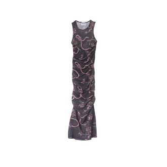 Moschino T&uuml;ll Ramage Print Midi Kleid Schwarz - - Dresses - Damen - Mehrfarbig - L