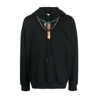 Marcelo Burlon Black Red Feathers Necklace Hoodie - - Sweatshirts & Hoodies - Herren - Schwarzk - L