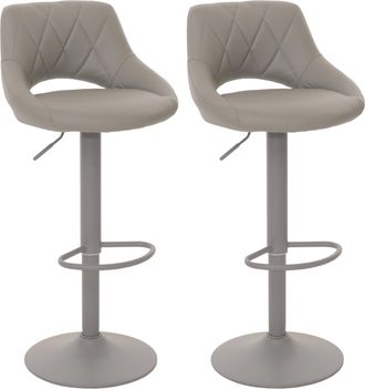 Mendler 2er-Set Barhocker HWC-N64, Barstuhl Tresenhocker, Fu&szlig;ablage drehbar, Kunstleder Metall - grau