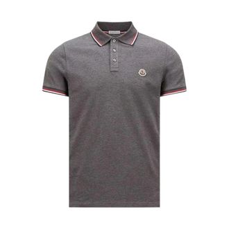 Moncler Trikolore-Verzierte Baumwoll-Piqu&eacute;-Polohemd - - Tops - Herren - Grau - L