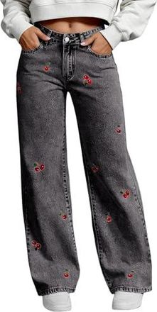 Generic Jeans Femme Taille Haute Wide Leg Denim Pantalon Baggy Extensible Large Jean Femme Elastique Jeggings avec Poches Confortable Grande Taille Taille Ela