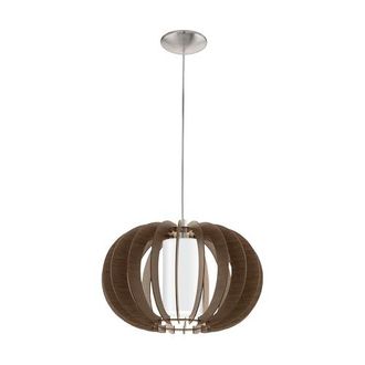 Eglo Suspension Stellato 3-1 Ampoule - Vintage - en Acier, Bois et Verre - Nickel Mat - Marron et Blanc - Lampe de Table de Salon Suspendue avec Douille E2