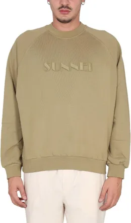 Sunnei Logo-Embroidered Cotton Sweatshirt - Beige