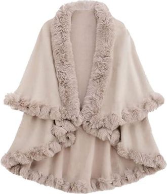 Generic Ch&acirc;le en fausse fourrure pour femme, manteau &eacute;l&eacute;gant avec doublure &eacute;paisse pour bal, soir&eacute;e, manteau dext&eacute;rieur, beige, Taille unique