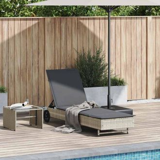 vidaXL Vidaxl - Sonnenliege mit Rollen und Auflage Hellgrau Poly Rattan