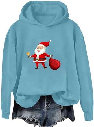 Generic HUIFUAO Sweat à capuche de Noël pour femme - Joli Père Noël - Tenue de Noël surdimensionnée - Pull à manches longues - Cadeau amusant pour la famille,