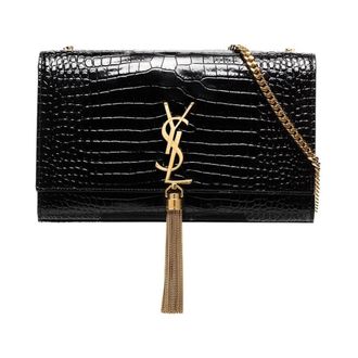 Saint Laurent Kate Medium Tassel Leder Tasche mit Krokopr&auml;gung - - Bags - Damen - Schwarzk - ONE SIZE