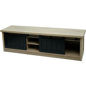 Hhg neuwertig] TV-Rack 132, Fernsehtisch TV-Board, Schiebet&uuml;ren Stauf&auml;cher, Holz-Optik Industrial Metall 43x150x40cm naturfarben