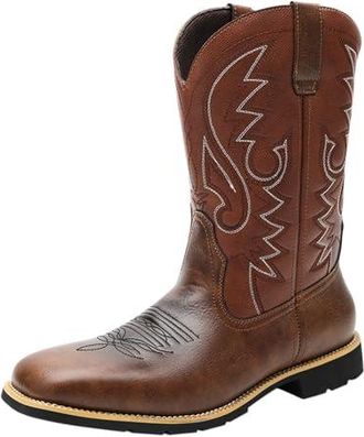 Generic Bottines De Cowboy &Agrave; Bout Carr&eacute; Pour Homme Bottes En Cuir R&eacute;tro Brod&eacute;es Plates Antid&eacute;rapant Confortable L&eacute;g&egrave;res Boots Chaussures Tendance Automne et H