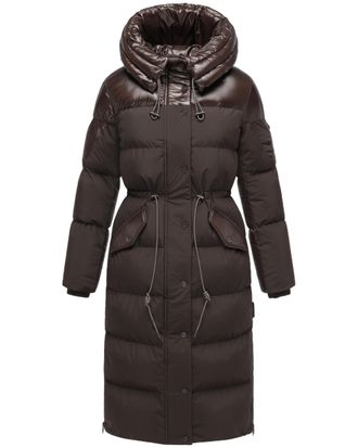 Navahoo Damen Langer Wintermantel warmer Steppmantel aus einem angesagten Materialmix und gro&szlig;er Kapuze Knusperherz 14 Choco Gr. XL