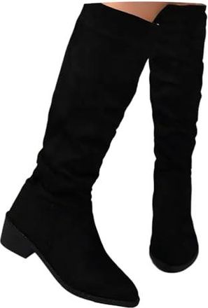 Onsoyours Femmes Elegant Bottes Plates en Daim Automne Hiver Mode Casual Chaussures Boots Longues G Noir 41 EU