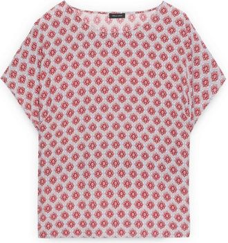 Fiorella Rubino Femme, Blouses et Chemises, Rouge, Taille: 50 FR Blouse kimono &agrave; imprim&eacute; g&eacute;om&eacute;trique