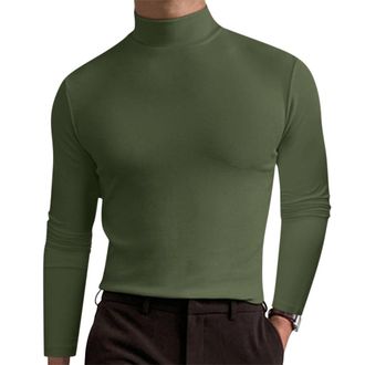 TOMWELL Rollkragenshirt Herren Basic Rollkragenpullover Slim Fit Langarmshirt Einfarbig Unterzieh Pullover A Armeegr&uuml;n XXL