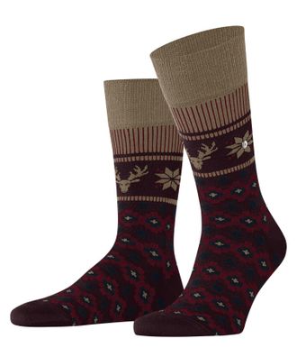 Burlington Herren Socken Fair Isle Joy M So Wolle gemustert 1 Paar, Rot Claret 8435, 40-46