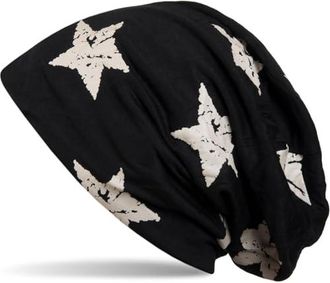 styleBREAKER Bonnet avec des &eacute;toiles Imprimer au Look Vintage d&eacute;truit, Beanie, Unisexe 04024041, Couleur:Noir