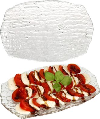 Van Well 2er Set St Tropez Servierplatte aus Glas I rechteckig I (LxB) 25,5x17cm I mit Struktur und Relief I Buffet-Platte für Sushi, Kuchen & Cupcake, Fisch &