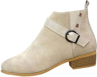 Generic Bottines pour femme &agrave; talon bas - Style d&eacute;contract&eacute; - &Eacute;l&eacute;gantes - Couleur unie - Boucle lat&eacute;rale - Fermeture &eacute;clair lat&eacute;rale - Confortables - Pour la 