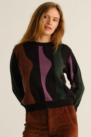 Dedicated Damen vegan Pullover Arendal Wavy Braun / Lila / Gr&uuml;n