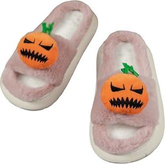 Generic Pantoufles plates dHalloween en peluche pour femme - Couleur contrast&eacute;e - Pantoufles dint&eacute;rieur pour femme, rose, 40 EU