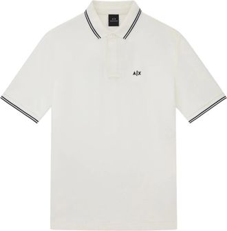 A|X Armani Exchange Homme, Tops, Blanc, Taille: M Polo Stretch Piqu&eacute; avec Bordures Contrast&eacute;es
